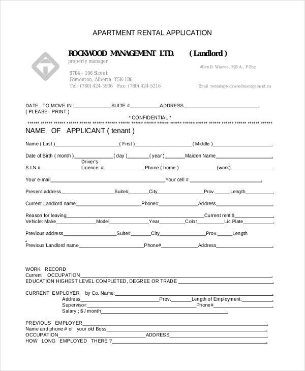 FREE 6+ Sample Apartment Rental Application Forms in MS Word | PDF