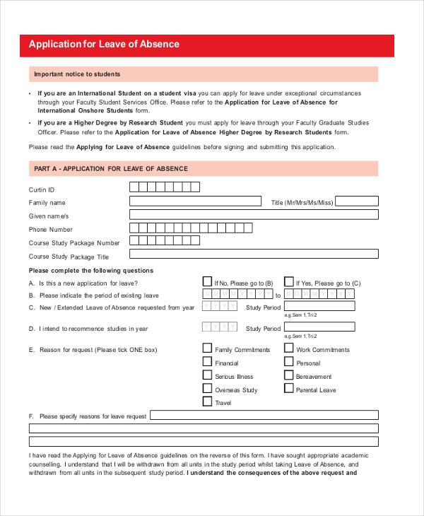 FREE 14+ Leave Application Form Samples, PDF, MS Word, Google Docs, Excel