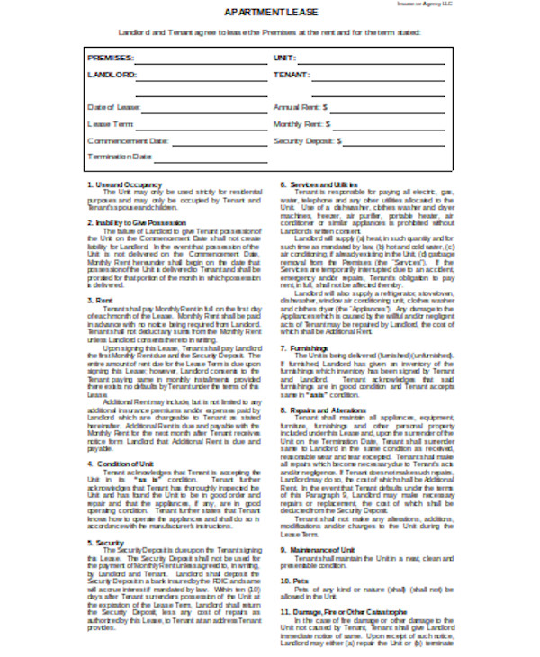 Tenant Contract Template