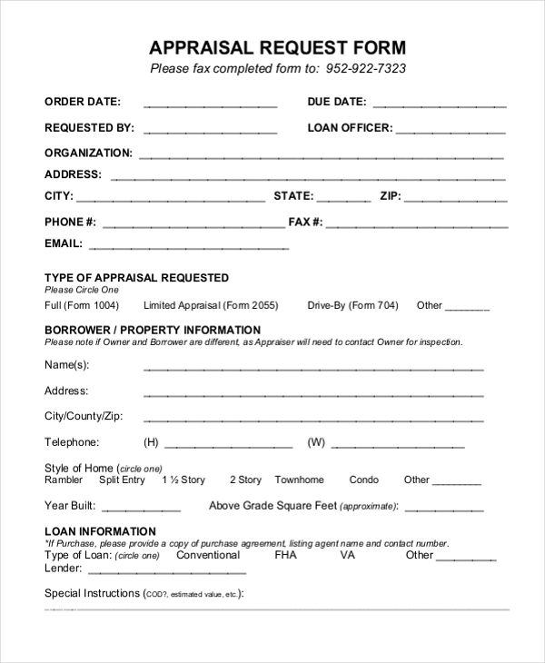FREE 11+ Sample Appraisal Request Forms in PDF | MS Word