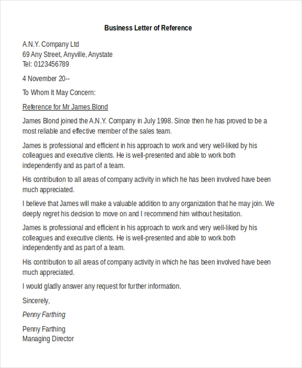 FREE 9+ Letter of Reference Samples in MS Word | PDF