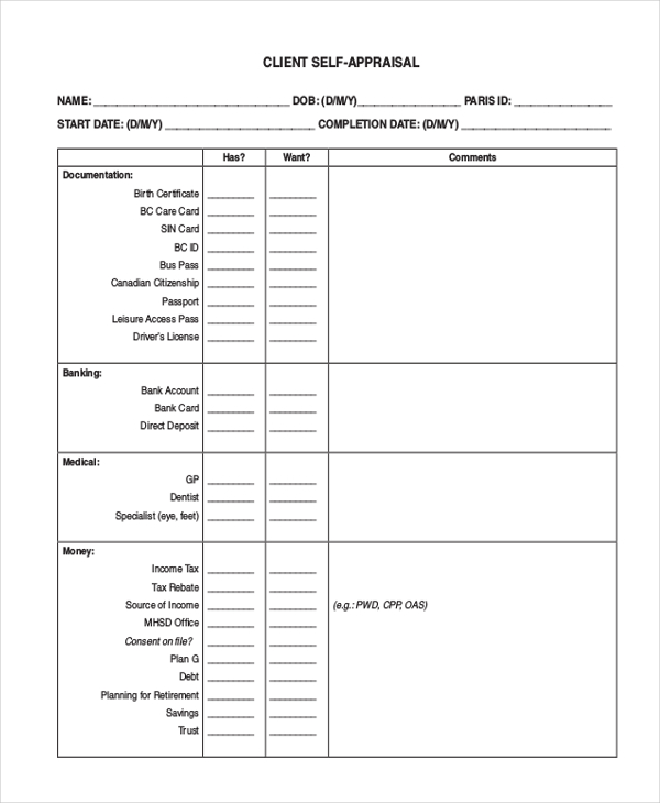 FREE 9+ Sample Self-Appraisal Forms in PDF | MS Word | Excel
