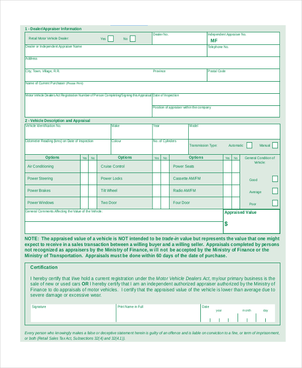 FREE 8+ Sample Car Appraisal Forms in PDF | MS Word