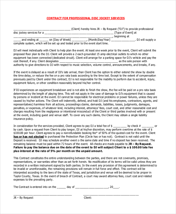 FREE 11+ DJ Contract Form Samples, PDF, MS Word, Google Docs