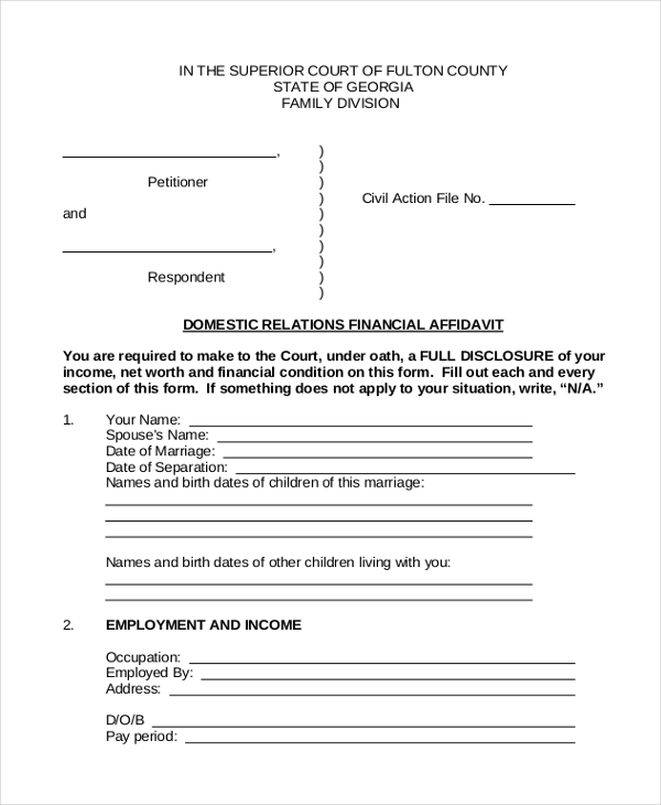 FREE 9+ Sample Financial Affidavit Forms in PDF | MS Word