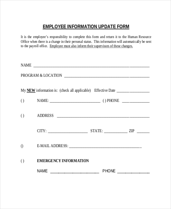 FREE 10 Sample Employee Information Forms In PDF MS Word