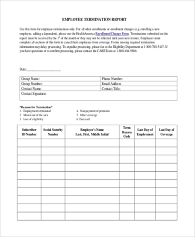 FREE 8+ Sample Employee Termination Forms in PDF | MS Word