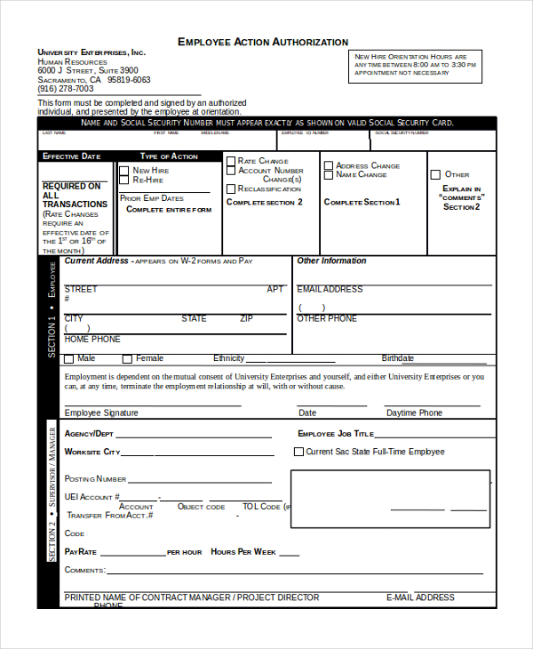 FREE 9+ Employee Action Form Samples in PDF | MS Word | Excel