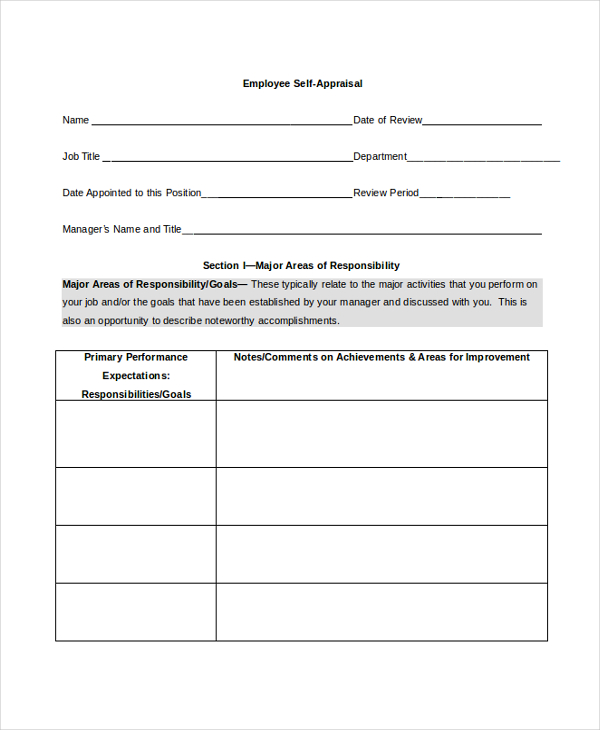 FREE 8 Sample Employee Self Evaluation Forms In PDF MS Word