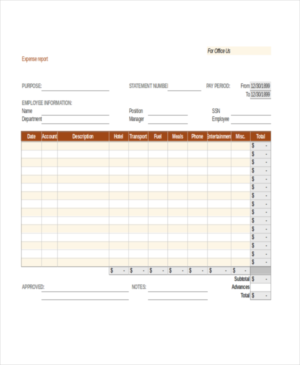 FREE 11 Sample Expense Reports In Excel PDF MS Word
