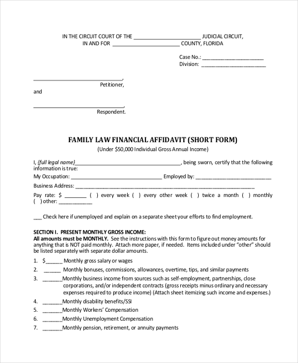 FREE 14+ Financial Affidavit Form Samples, PDF, MS Word, Google Docs