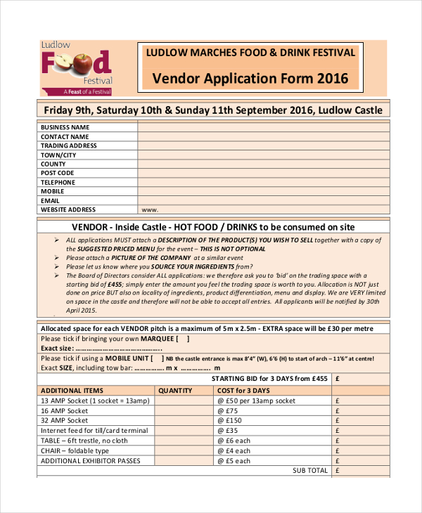 FREE 9+ Sample Vendor Application Forms in MS Word | PDF | Excel