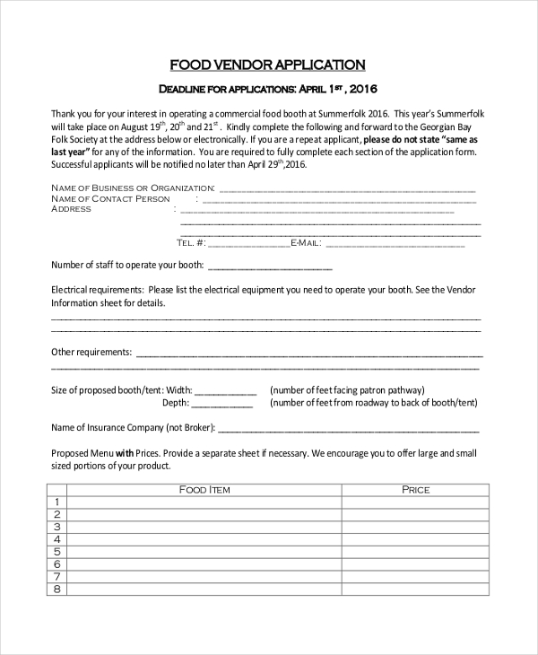 FREE 9+ Sample Vendor Application Forms in MS Word | PDF | Excel