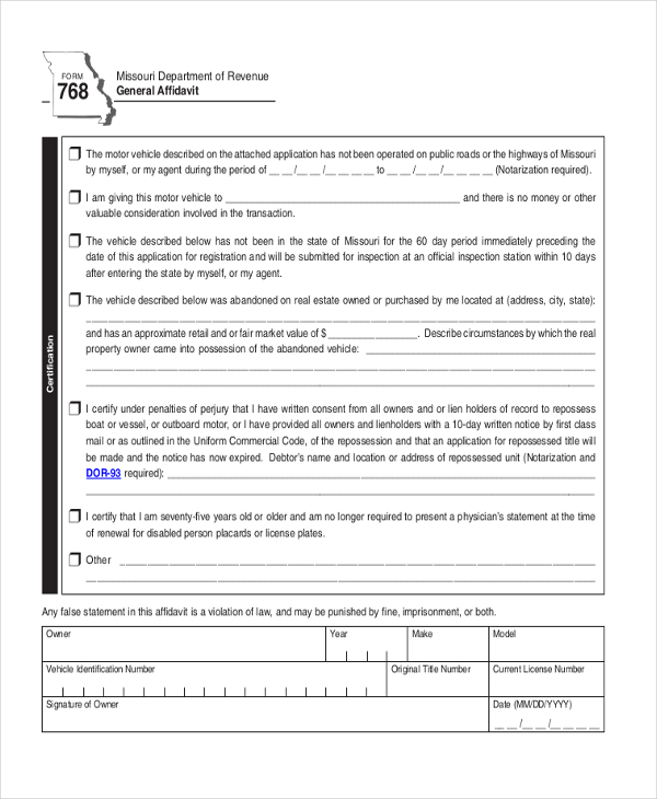FREE 9+ Sample General Affidavit Forms in PDF | Excel | MS Word