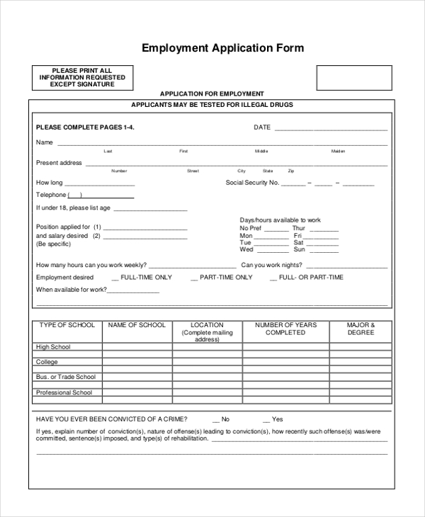 FREE 14+ Employment Application Samples, PDF, MS Word, Google Docs