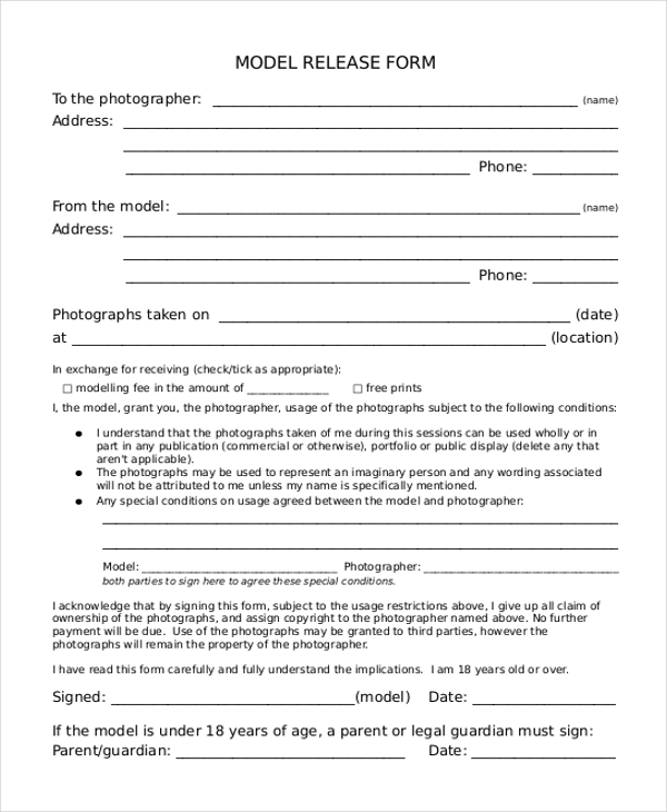 FREE 10+ Sample Model Release forms in MS Word | PDF