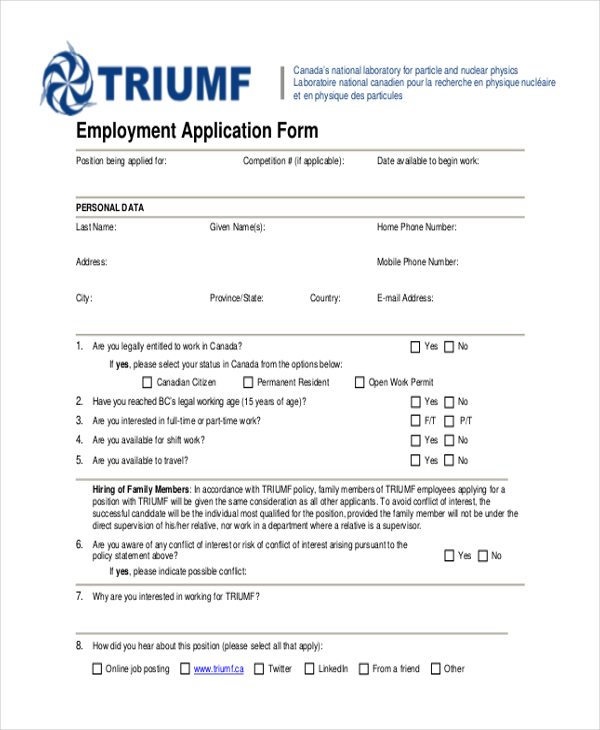 FREE 14+ Employment Application Samples, PDF, MS Word, Google Docs