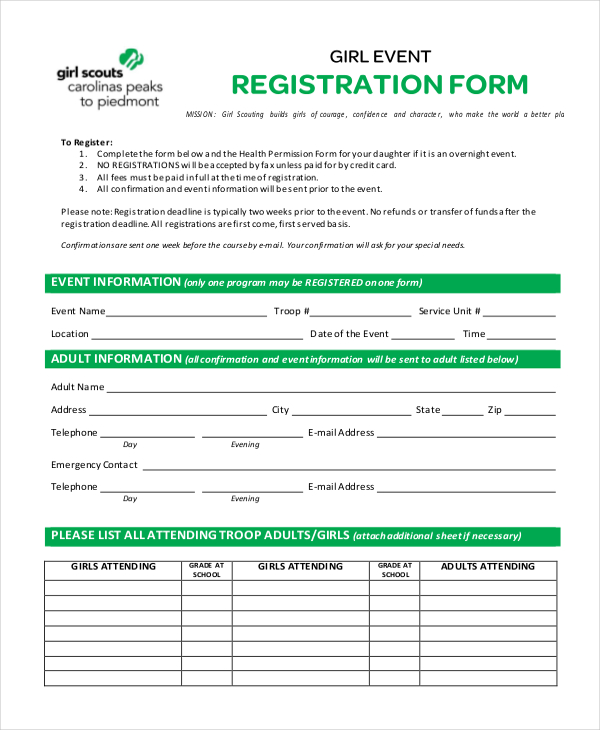 FREE 11 Sample Event Registration Forms In PDF MS Word Excel