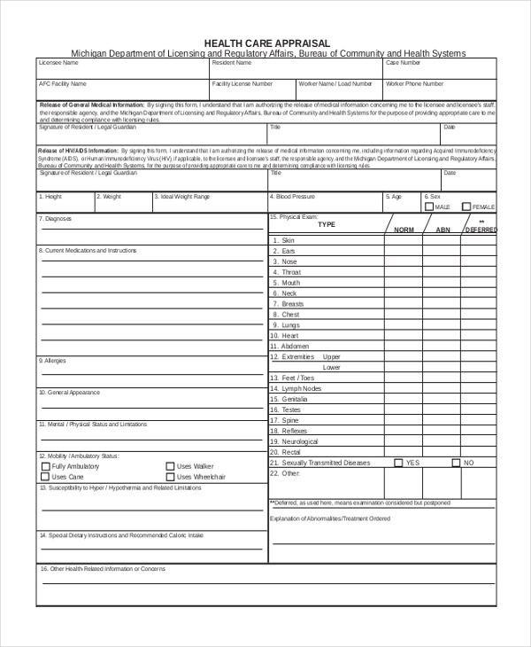 FREE 8+ Sample Health Appraisal Forms in PDF | MS Word