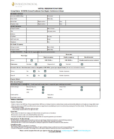 FREE 14+ Hotel Reservation Form Sample PDF, MS Word, Google Docs, Excel