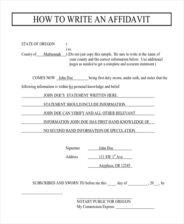 FREE 9+ Sample Sworn Affidavit Forms in PDF | MS Word