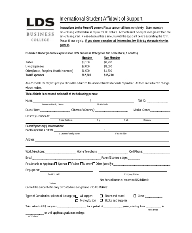 FREE 11+ Affidavit of Support Form Samples, PDF, MS Word, Google Docs