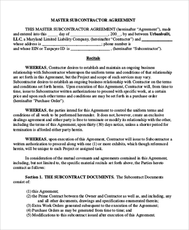 FREE 9+ Sample Subcontractor Agreement Forms in MS Word | PDF