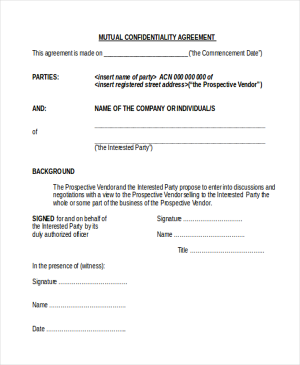 FREE 9+ Confidentiality Agreement Forms in PDF | MS Word