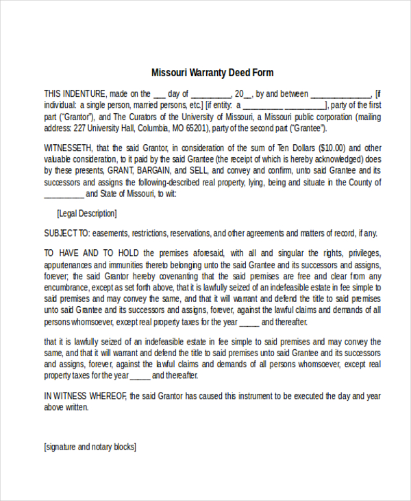 FREE 11+ Warranty Deed Form Samples, PDF, MS Word, Google Docs