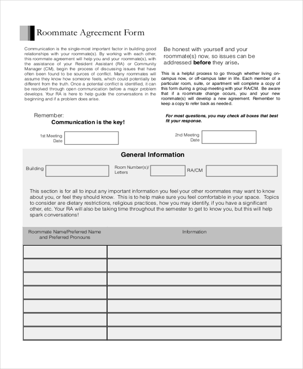 FREE 12+ Room Agreement Form Samples, PDF, MS Word, Google Docs