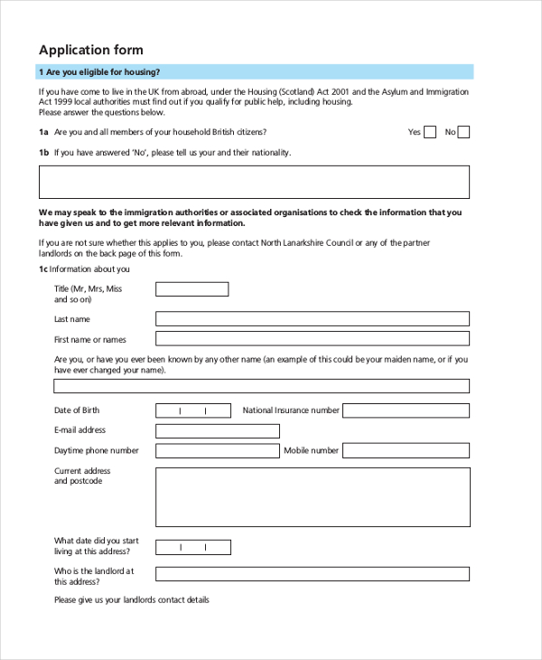 FREE 9+ Sample Housing Application Forms in PDF | MS Word