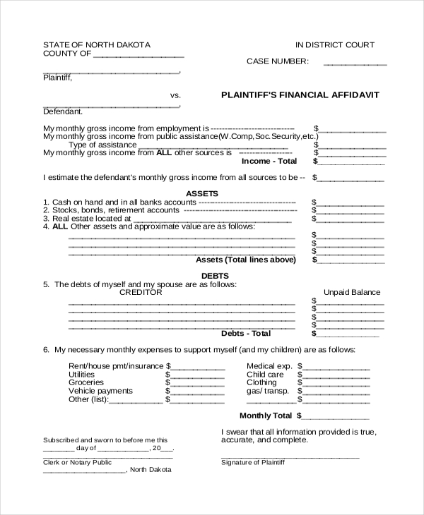 FREE 9+ Sample Financial Affidavit Forms in PDF | MS Word