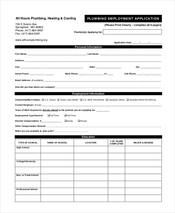 FREE 14+ Employment Application Samples, PDF, MS Word, Google Docs