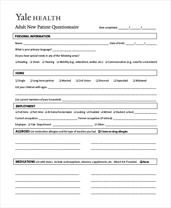 FREE 8+ Sample Patient Health Questionnaire Forms in PDF | MS Word