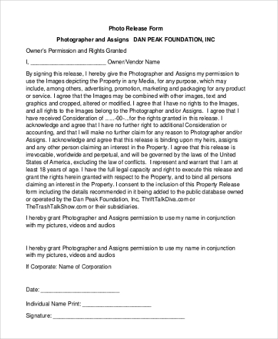 FREE 9+ Sample Photo Release Forms in MS Word | PDF