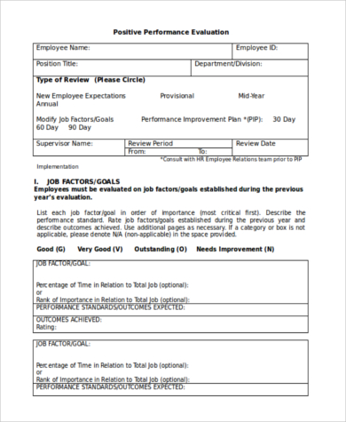 FREE 7+ Sample Performance Evaluation Examples in PDF | MS Word