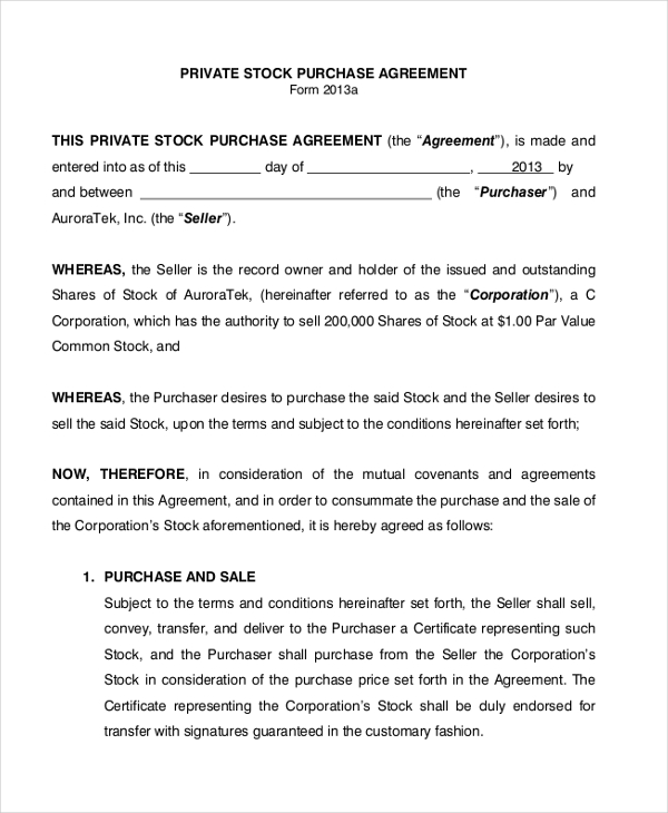 FREE 7+ Sample Stock Purchase Agreement Forms in PDF | MS Word