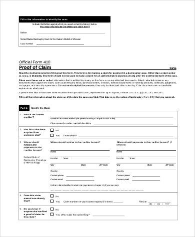 FREE 9+ Sample Proof of Claim Forms in PDF | Excel