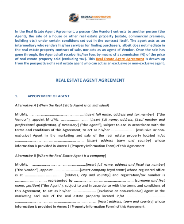 FREE 7+ Sample Real Estate Agreement Sample Forms in MS Word | PDF