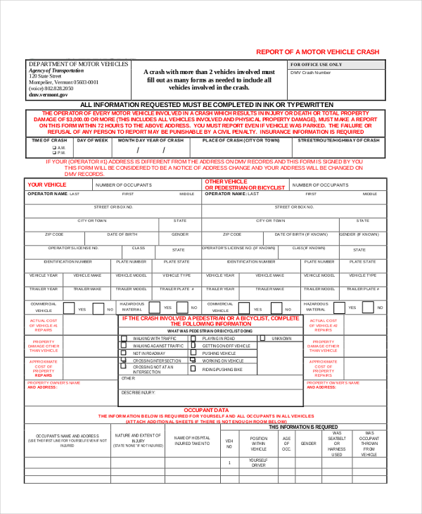 FREE 9+ Sample DMV Accident Report Forms in PDF | MS Word | Pages ...