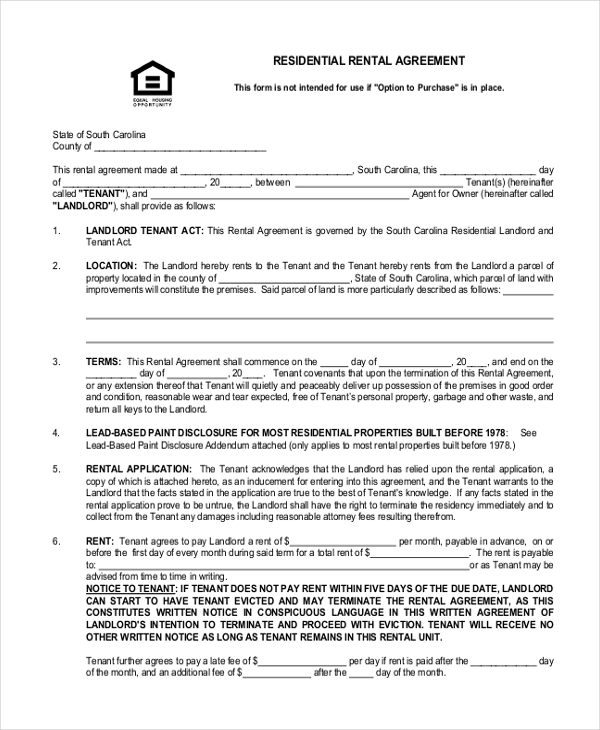 FREE 9+ Rental Agreement Form Samples in PDF | MS Word