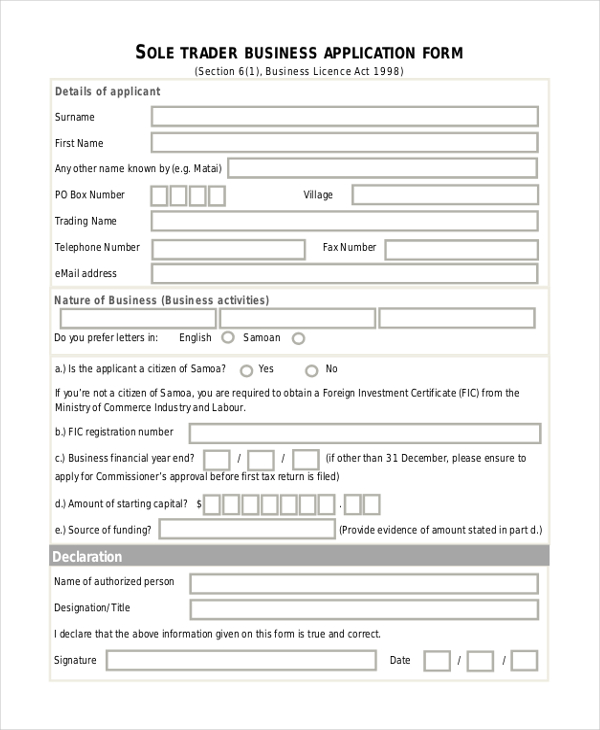 FREE 11+ Sample Business Application Forms in PDF | Excel | MS Word