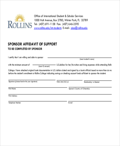 FREE 11+ Affidavit of Support Form Samples, PDF, MS Word, Google Docs