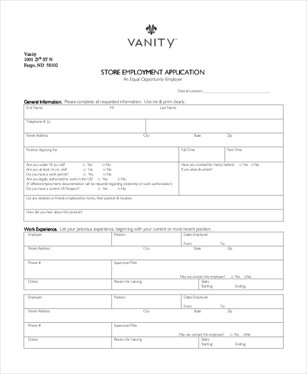 FREE 14+ Employment Application Samples, PDF, MS Word, Google Docs