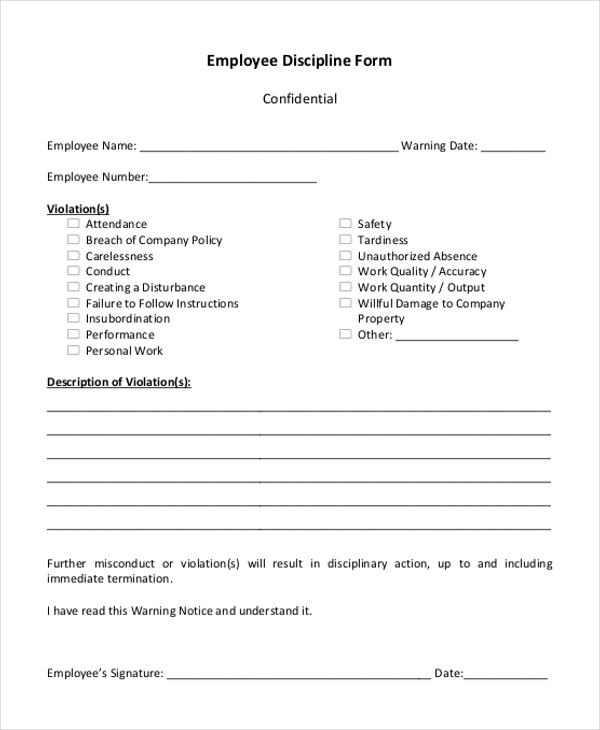 FREE 11 Employee Discipline Form Samples PDF MS Word Google Docs