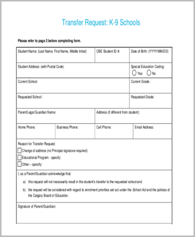 FREE 13+ School Transfer Form Samples, PDF, MS Word, Google Docs, Excel