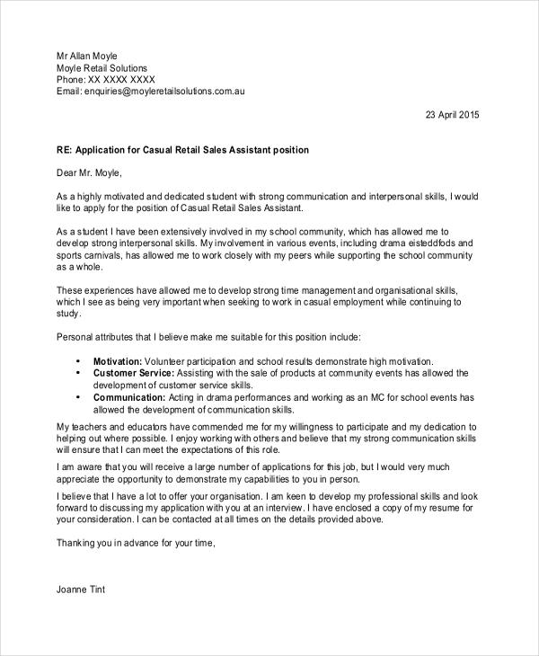 FREE 11+ Letters of Application Samples, PDF, MS Word, Google Docs