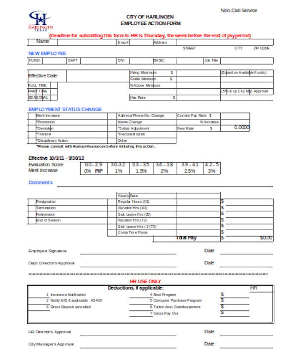 FREE 9+ Employee Action Form Samples in PDF | MS Word | Excel