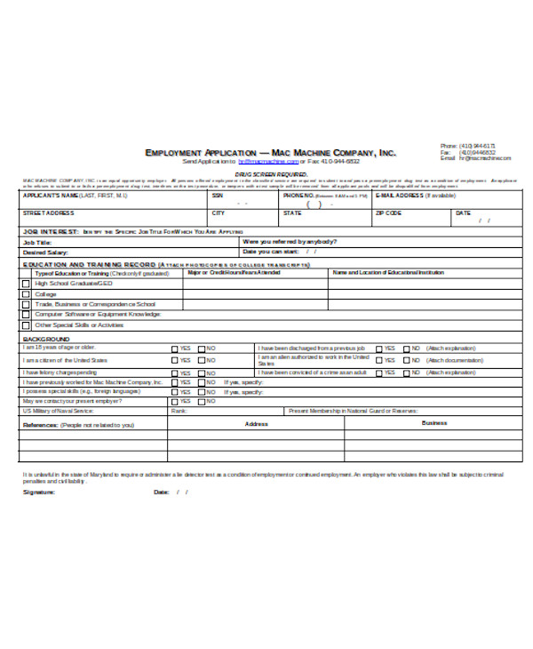 FREE 14+ Employment Application Samples, PDF, MS Word, Google Docs