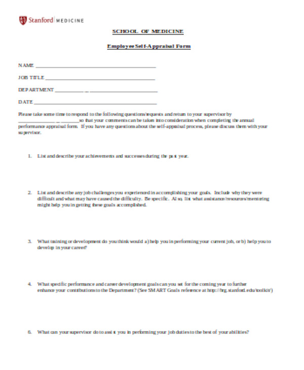 FREE 9 Sample Self Appraisal Forms In PDF MS Word Excel